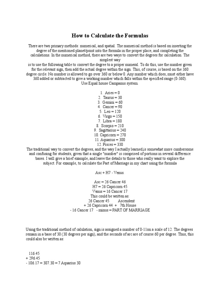 How To Calculate The Formulas | PDF | Planets In Astrology ...