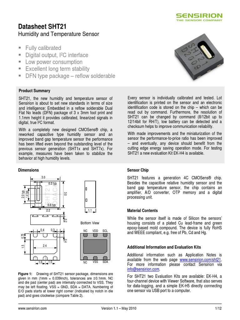 Datasheet Humidity Sensor SHT21 | Transmission Control Protocol ...