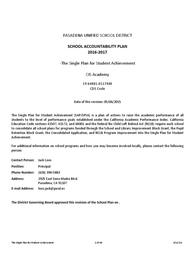 2016-2017 CIS Academy SPSA | PDF | Test (Assessment) | Curriculum