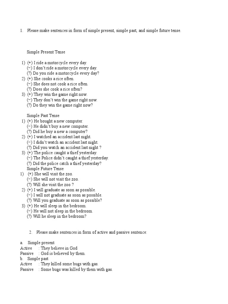 Example Simple Present, Simple Past, and Simple Future Tense | PDF ...