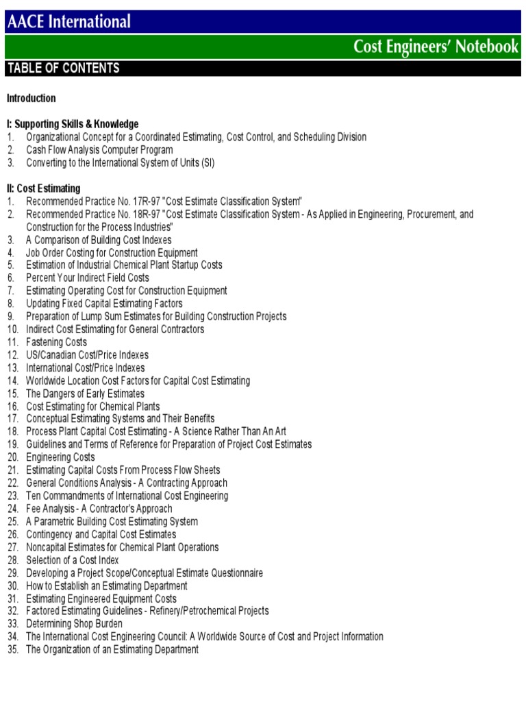 Cost Engineers Notebook!!!!! | PDF | Cost Accounting | Project Management