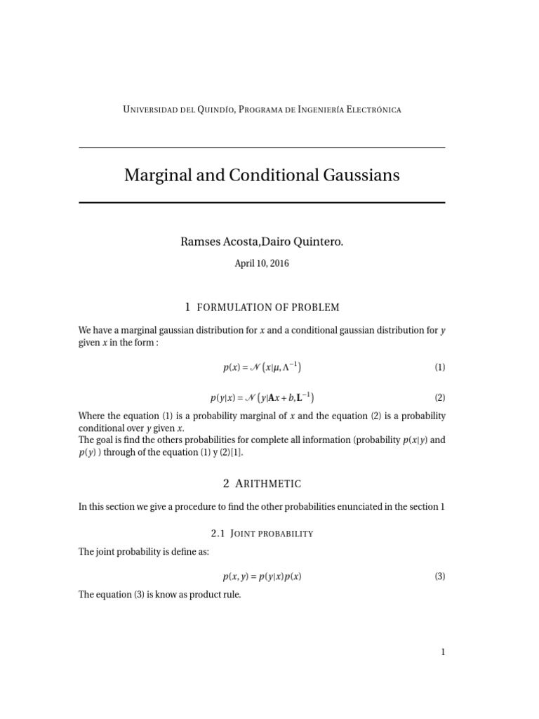 Deriving the Marginal, Conditional, and Joint Probability Distributions for Gaussian Random ...