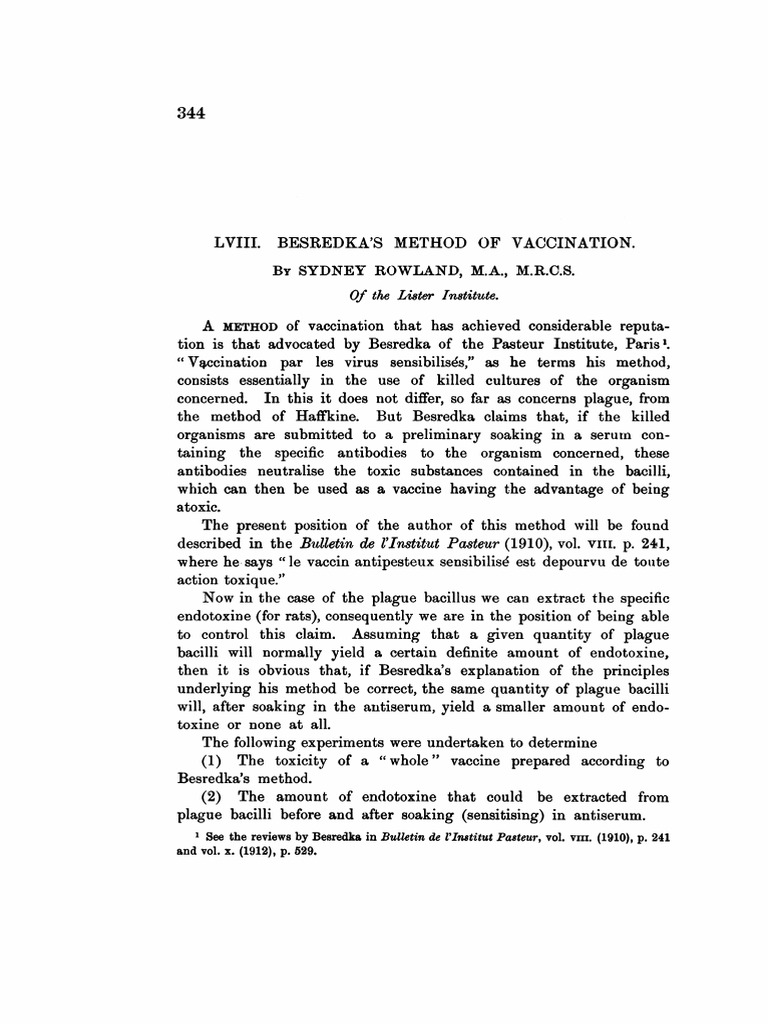 An Evaluation of Besredka's Method of Vaccination Using Plague Bacilli ...