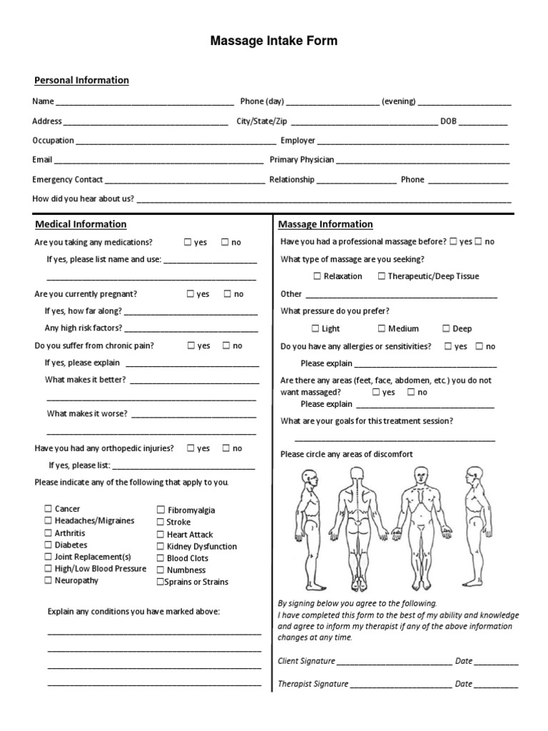 Printable Massage Intake Form | PDF | Business