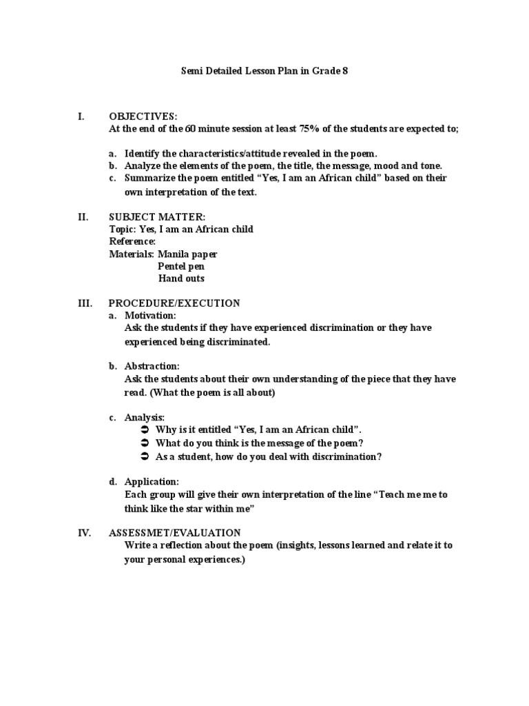 (Semi Detailed Lesson Plan in Grade 8) | PDF | Lesson Plan | Teaching