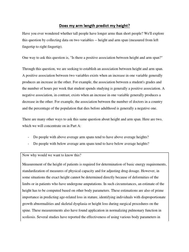 Arm Length and Height-Finished | PDF | Scatter Plot | Measurement