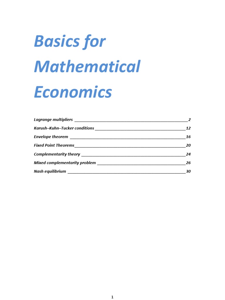 Basic Mathematical Economics | PDF | Mathematical Optimization | Analysis