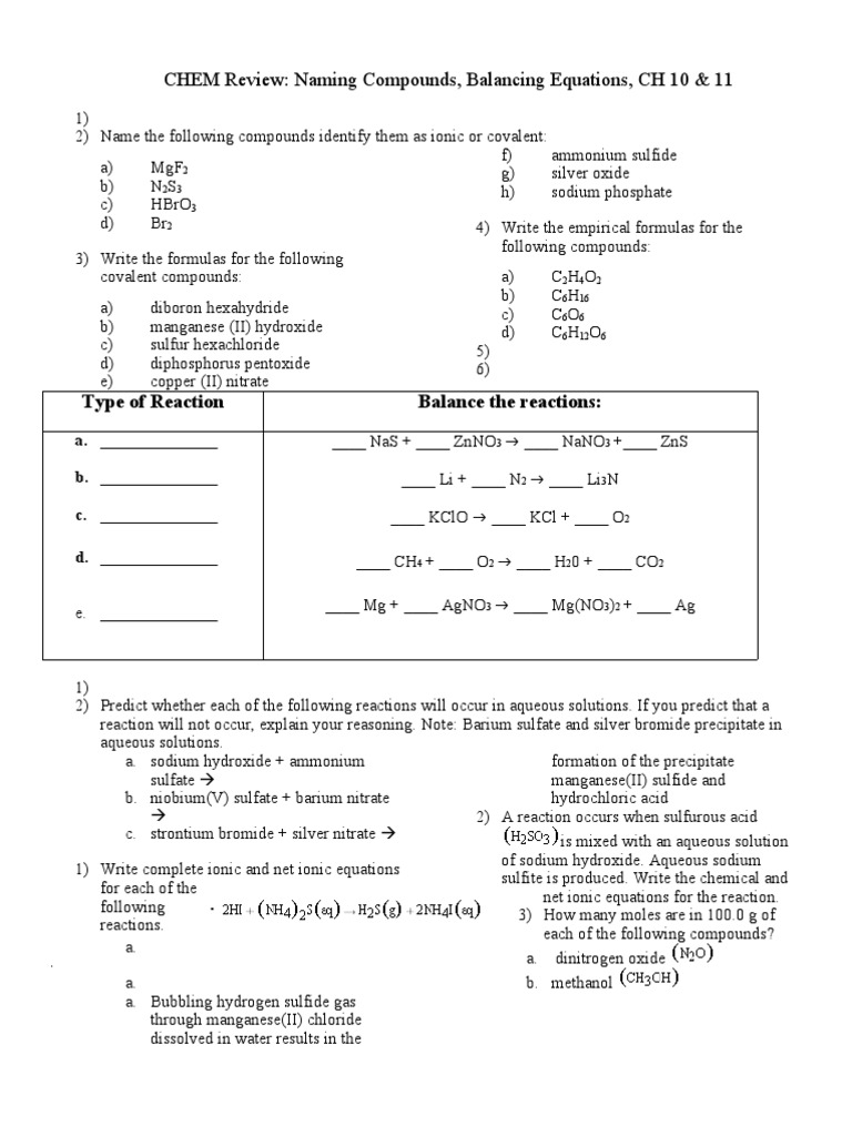 Chem Review CH 8, 9, 10, 11 | PDF | Chlorine | Mole (Unit)