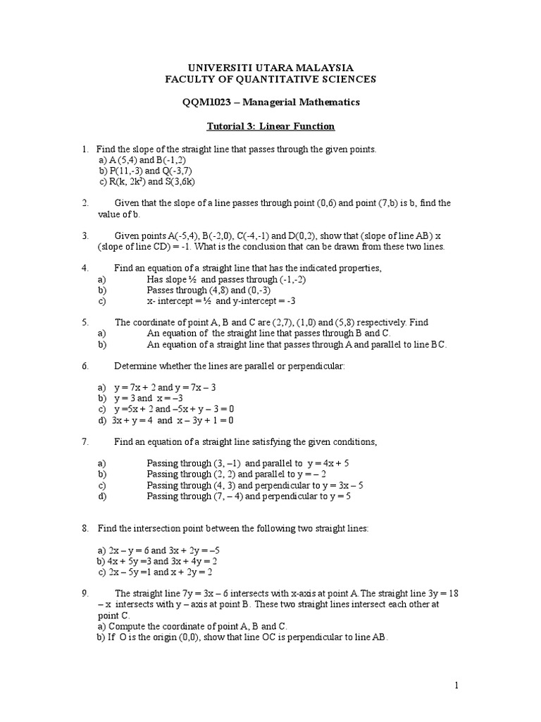 Tutorial 3 Linear Function | PDF | Line (Geometry) | Demand