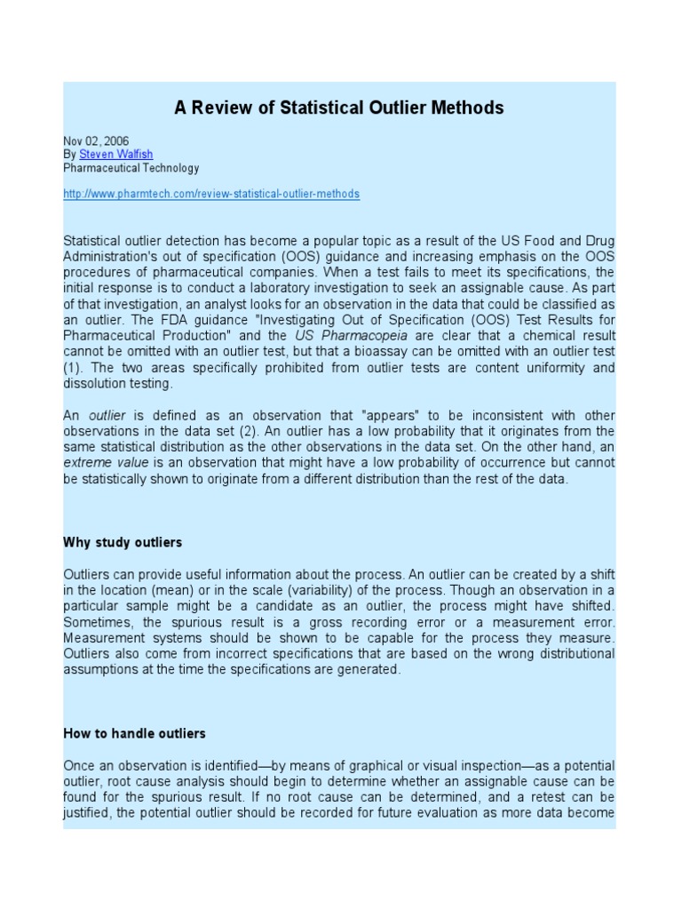 A Review of Statistical Outlier Methods | PDF | Outlier | Robust Statistics