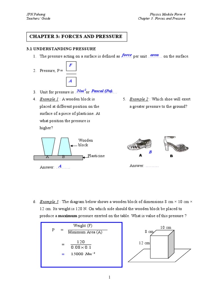 Chapter 3 Force & Pressure (Teacher) | PDF | Buoyancy | Pressure