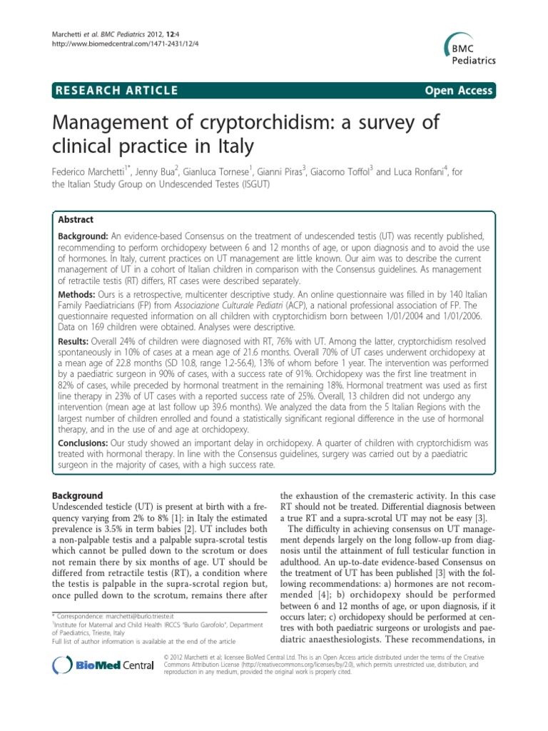 Management of Cryptorchidism: A Survey of Clinical Practice in Italy ...