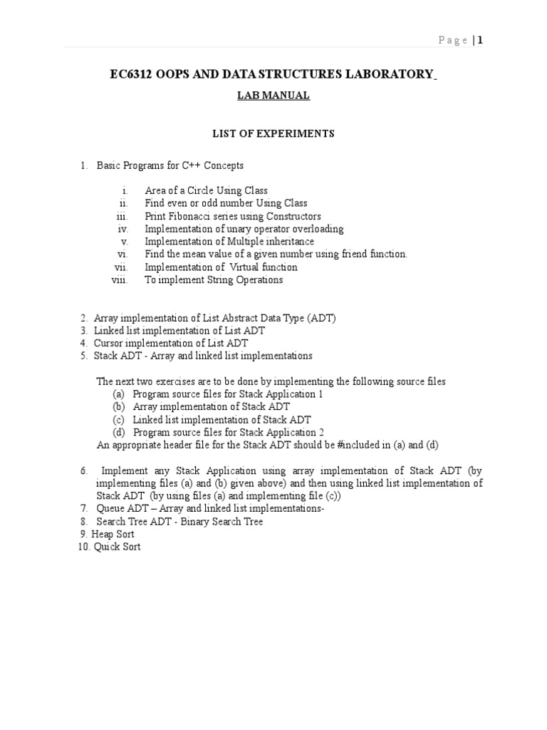 EC - 6312 - OOPS & DATA - STRUCTURES - LAB - labmanual-FINAL | PDF | Queue (Abstract Data Type ...
