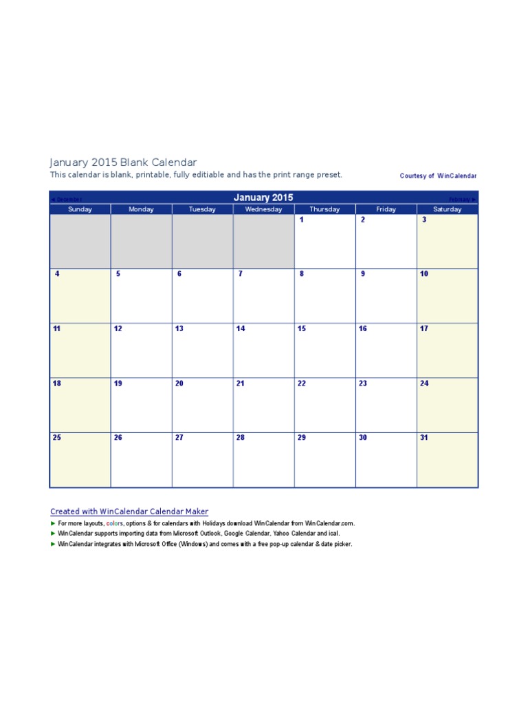 Excel 2015 Calendar | PDF | Information Technology Companies Of The ...