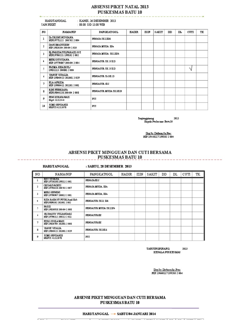 Absensi Piket Sabtu | PDF