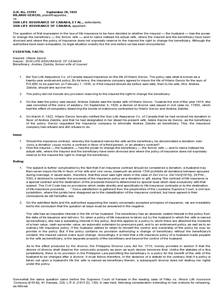 Sun Life Assurance Co. of Canada Insured Policy Case | PDF | Life ...