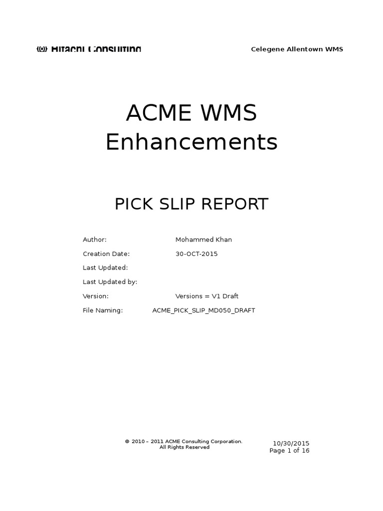 Acme Pick Slip Md050 Draft | PDF | Barcode | Warehouse