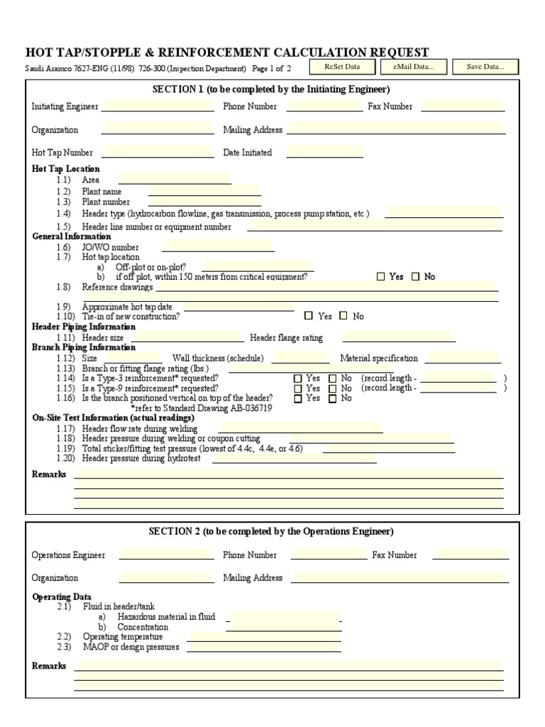 Hot Tap and Stopple Calculation Request | PDF | Tap (Valve) | Pipe ...