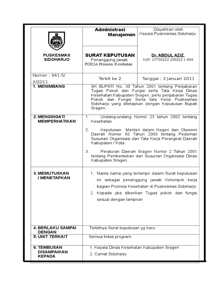 Contoh SK, Tupoksi | PDF