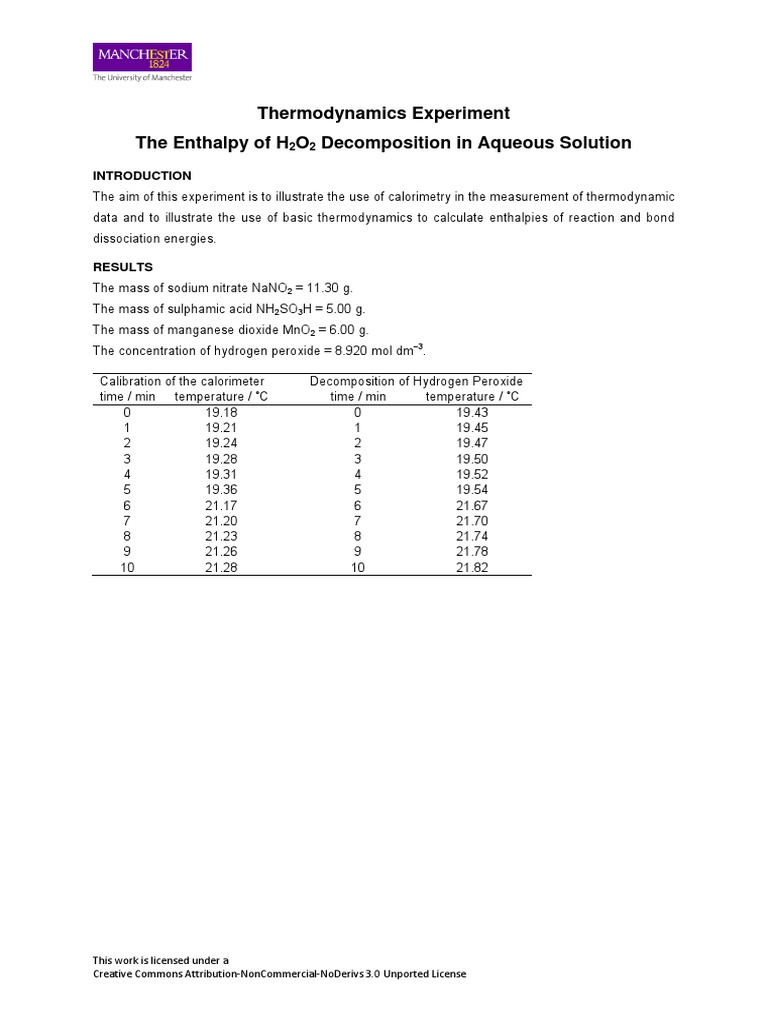 Enthalpy of H2O2 Decomposition Experiment | PDF | Hydrogen Peroxide ...