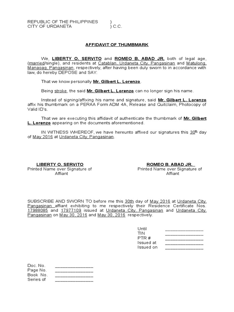 affidavit of thumbmark.docx
