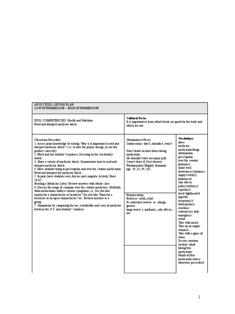 Lesson Plan 5 Medicine Label | PDF | Over The Counter Drug | Syringe