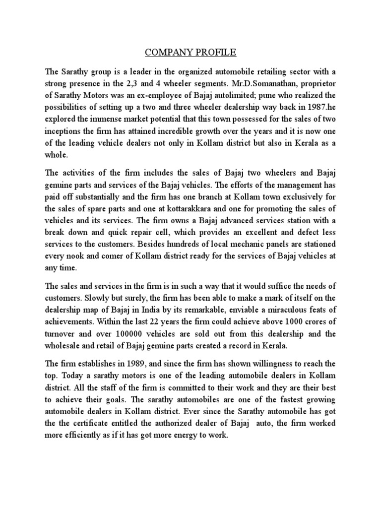 Company Profile | Car Dealership | Sales