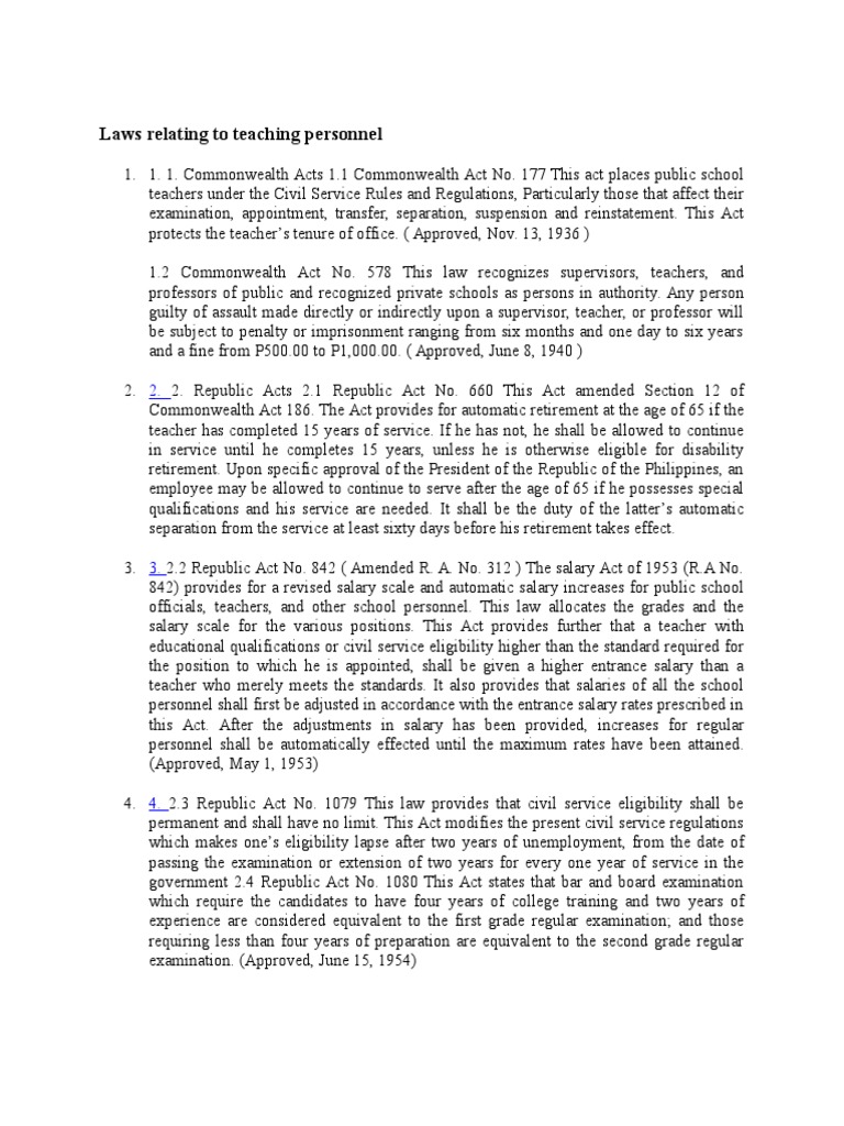 Laws Relating To Teaching Personnel | PDF | Academic Freedom | Cost Of ...