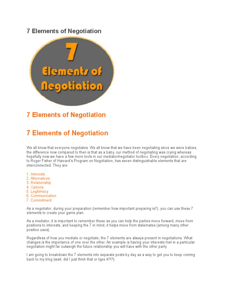 7 Elements of Negotiations | PDF | Negotiation | Mediation