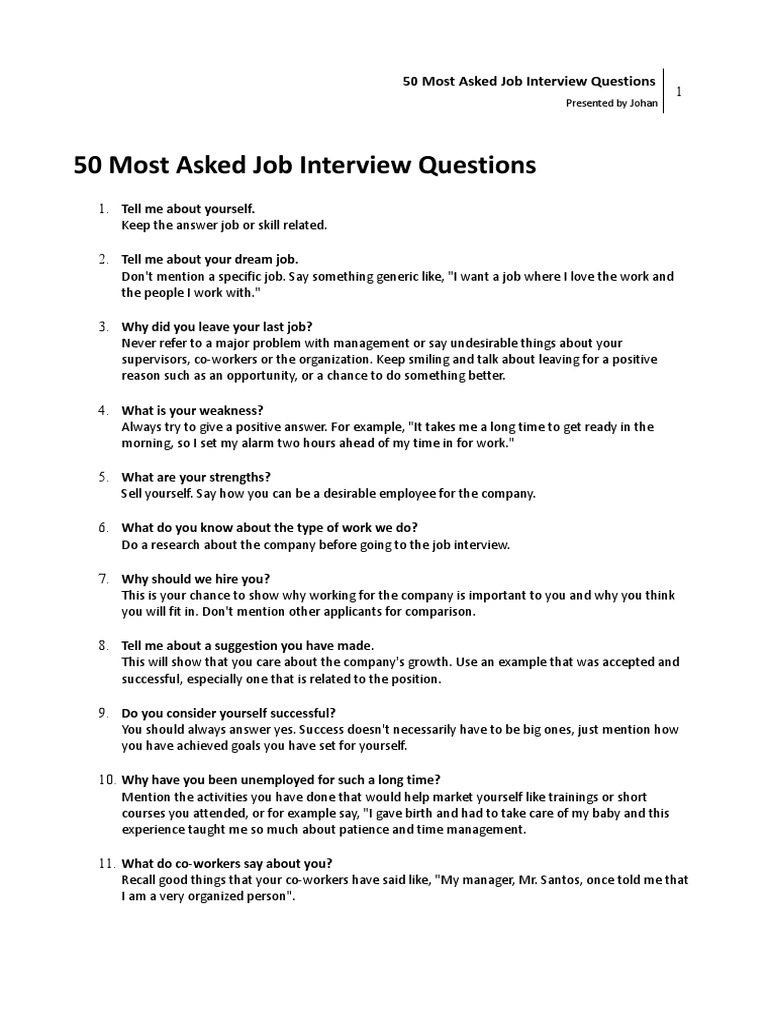 50 Interview Questions | PDF | Job Interview | Interview