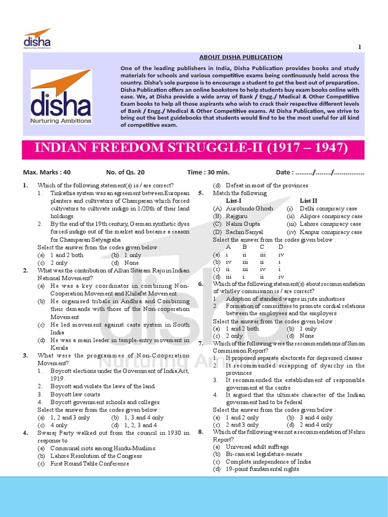 Indian Freedom Struggle Quiz Questions | PDF | Indian National Congress ...