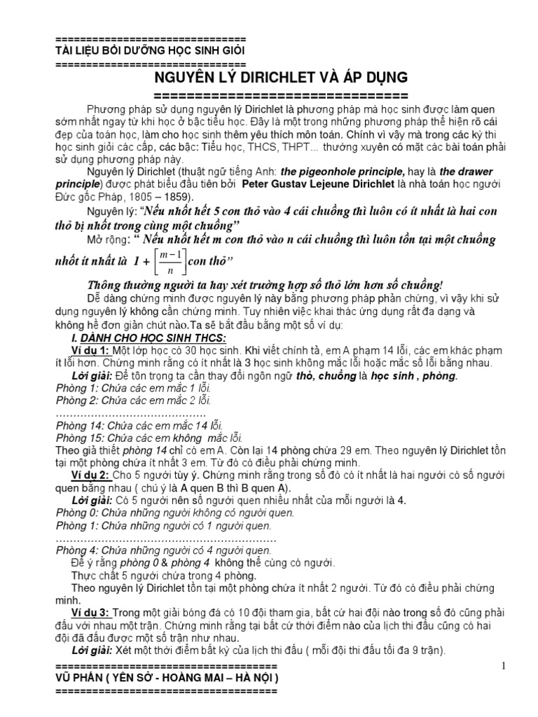 Nguyen Ly Dirichlet Ap Dung PDF | PDF