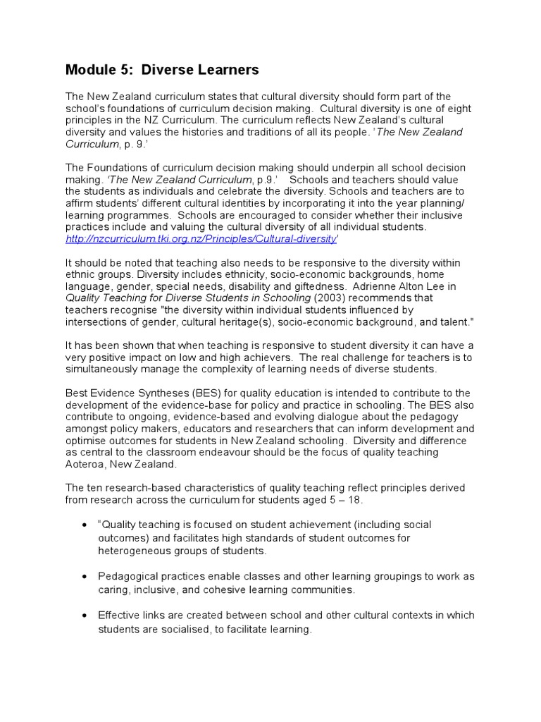 Module 5 Diverse Learners | PDF | Inclusion (Education) | Māori People