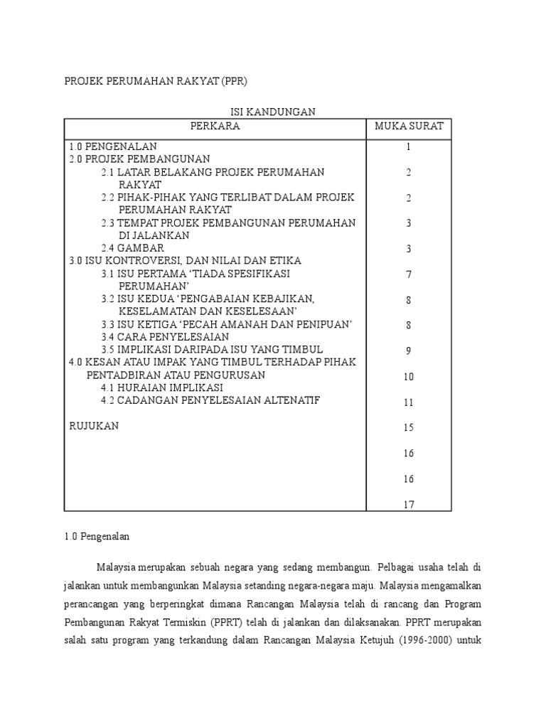 Projek Perumahan Rakyat-Ppr | PDF