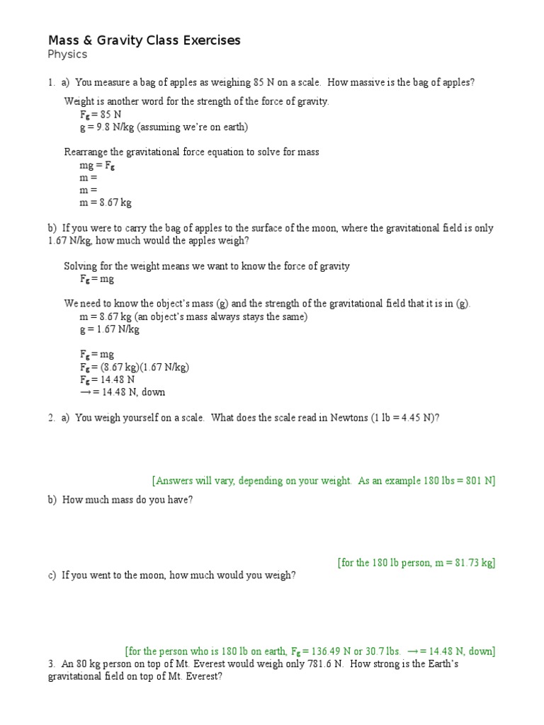 Gravity & Friction Class Exercises Post | PDF | Weight | Mass