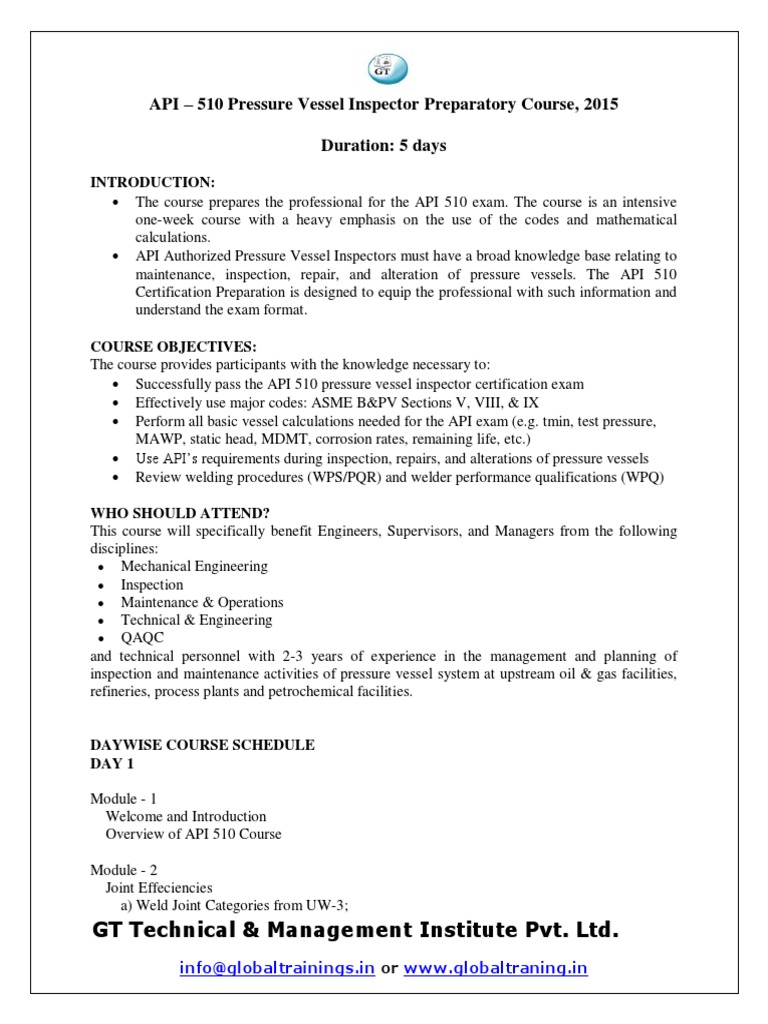API 510, 2015 | Welding | Pipe (Fluid Conveyance)