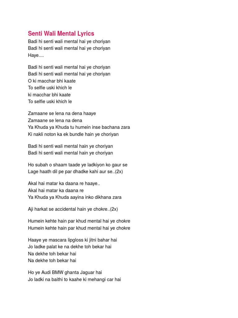 Senti Wali Mental Lyrics | PDF