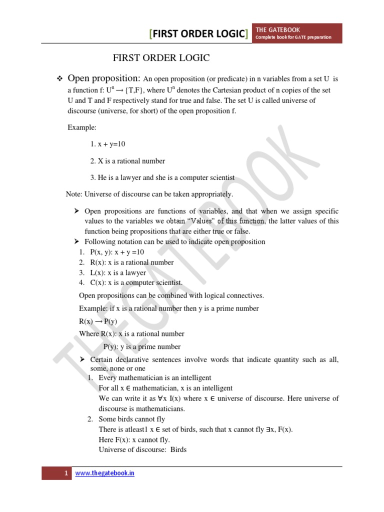 First Order Logic | PDF | Proposition | Variable (Mathematics)