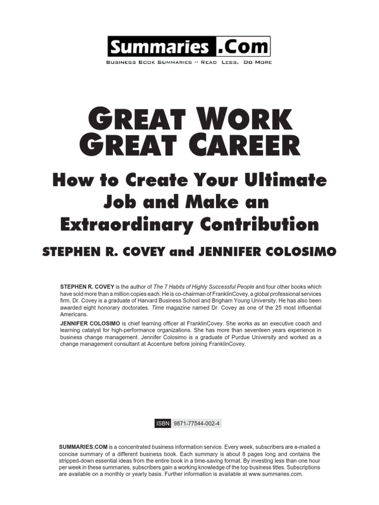 Great Work Great Career (FREE Edition) | PDF | Cognition | Business
