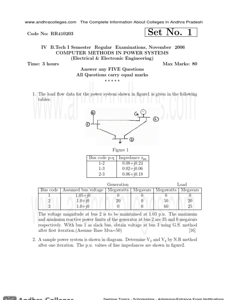 06 Rr410203 Computer Methods in Power Systems | PDF | Electrical Impedance | Steady State