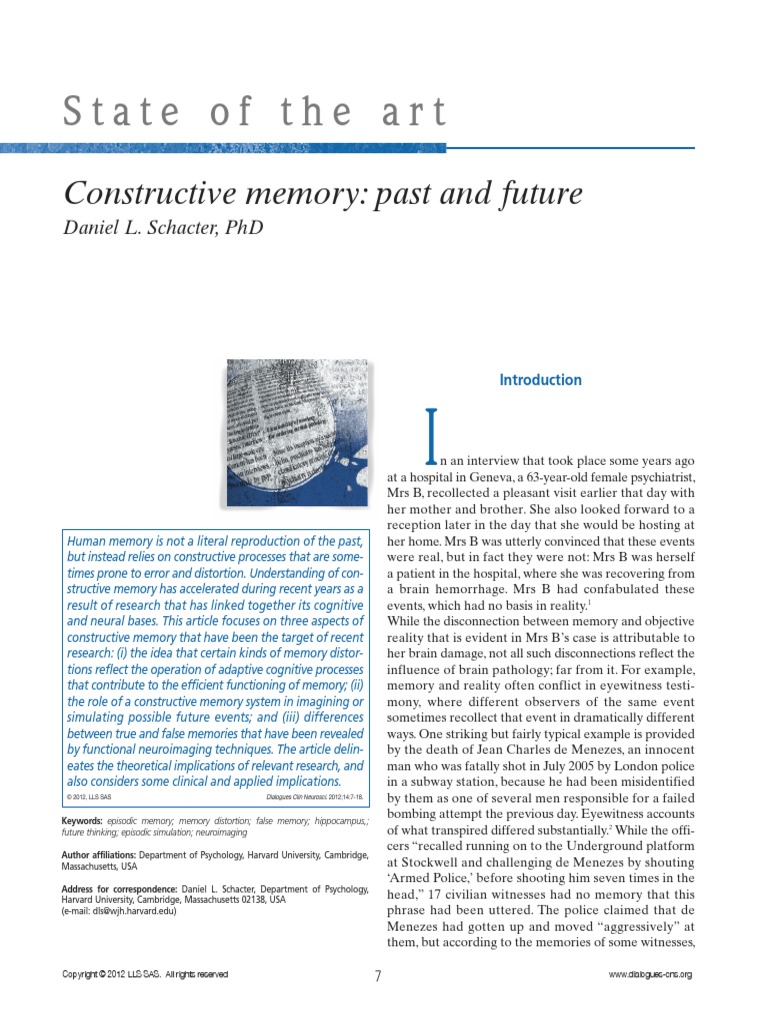Constructive Memory Past and Future | Download Free PDF | Recall ...