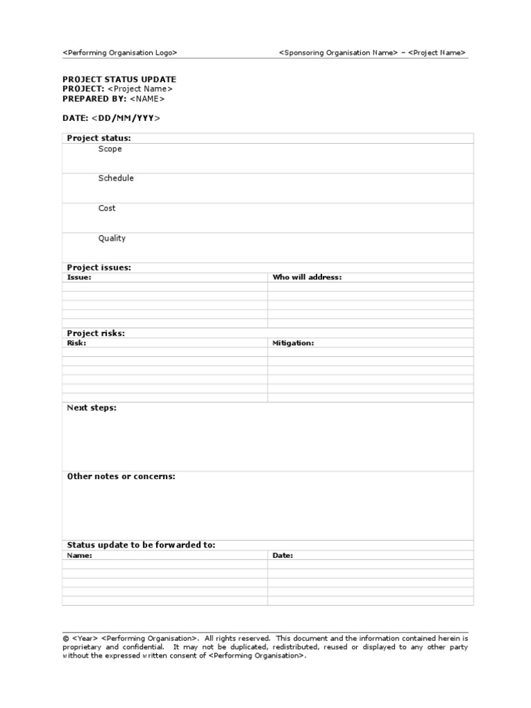 Project Delivery Template Project Status Update Template 2009 | PDF