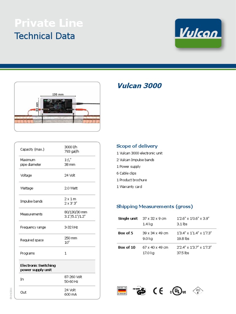 Vulcan 3000 Technical Specifications | PDF