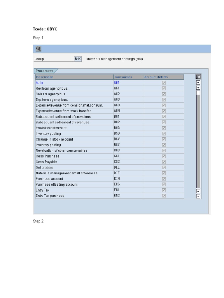 Step 1.: Tcode: OBYC