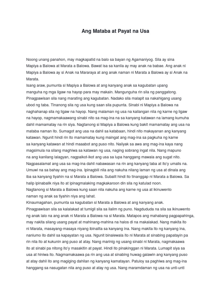 Ang Mataba at Payat Na Usa | PDF