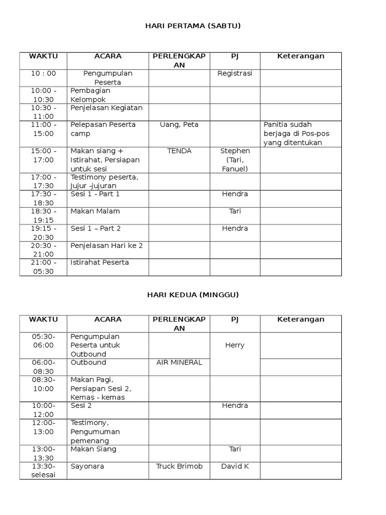 Rundown Acara Camping Ceria | PDF | Olahraga & Rekreasi | Ilmu Sosial