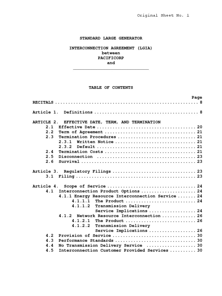 Large Generator Interconnection Agreement | PDF | Electric Power ...