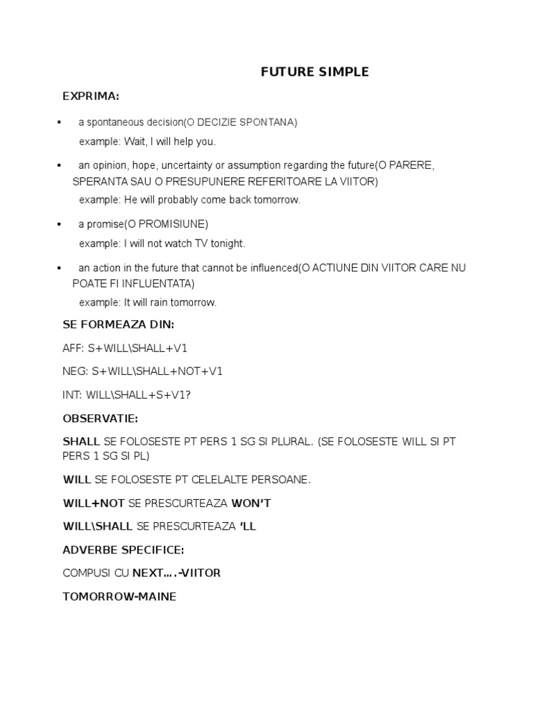 Future Simple Tense Overview | PDF | Self-Improvement