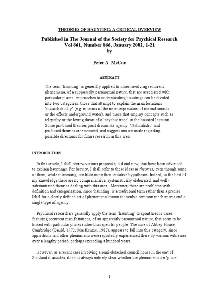 Theories-Of-Hauntings (25p) PDF | Download Free PDF | Poltergeist ...