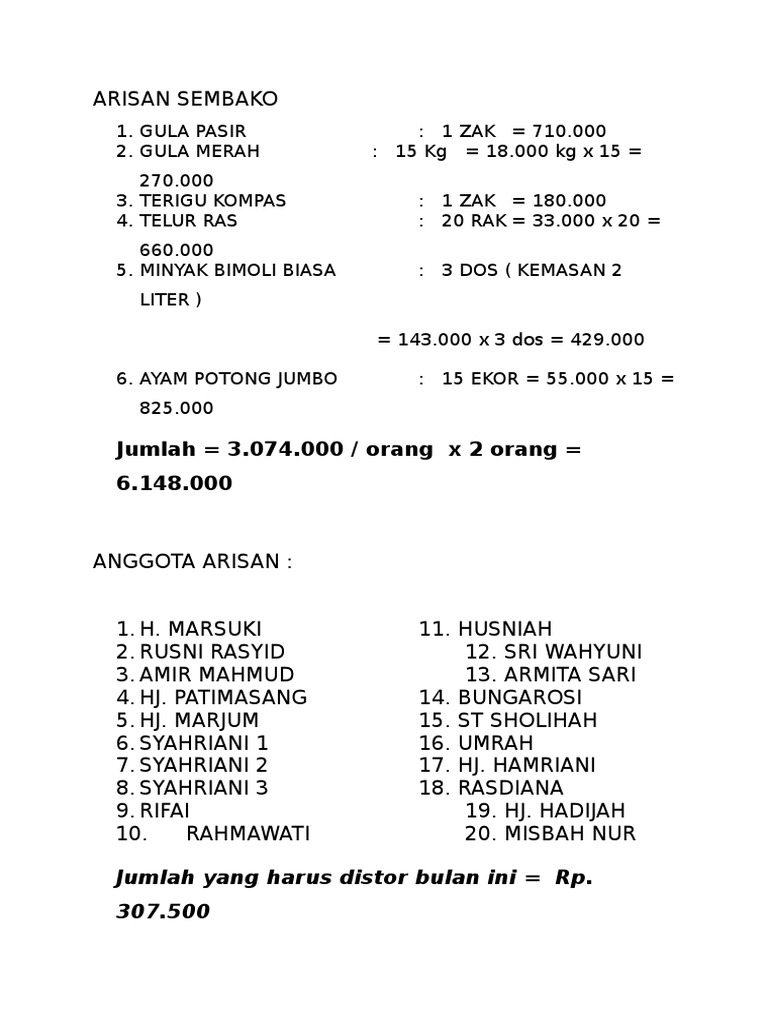 Arisan Sembako | PDF
